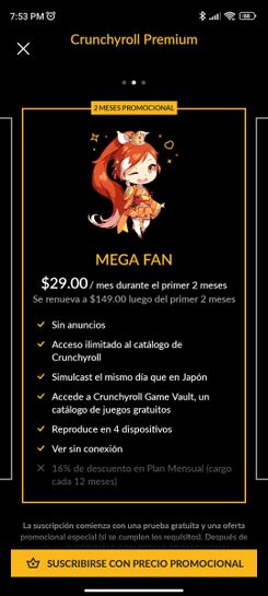 Crunchyroll Mega Fan 2 meses a solo $29 en CDMX | Promodescuentos