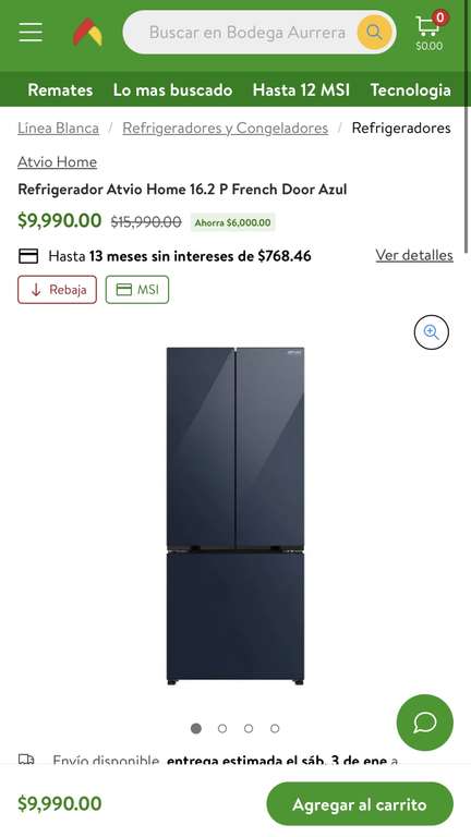 Refrigerador Atvio Home 16.2 P French Door Azul a solo $8,991 en Bodega ...